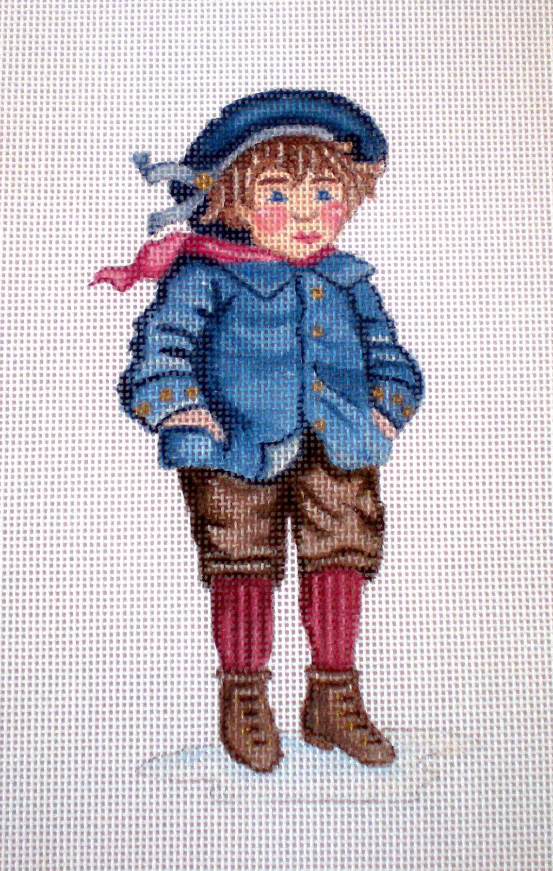 Needlepoint Canvas Handpainted 6" Victorian Boy in Blue Jacket on 18ct ...