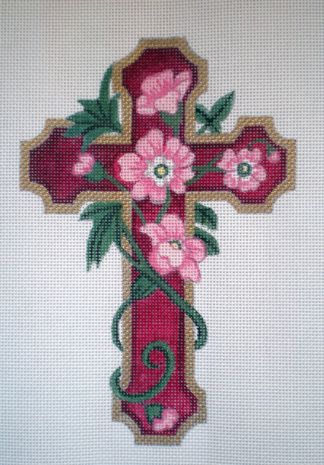 Needlepoint Canvas Handpainted New Red Floral Cross on 18ct. - Etsy