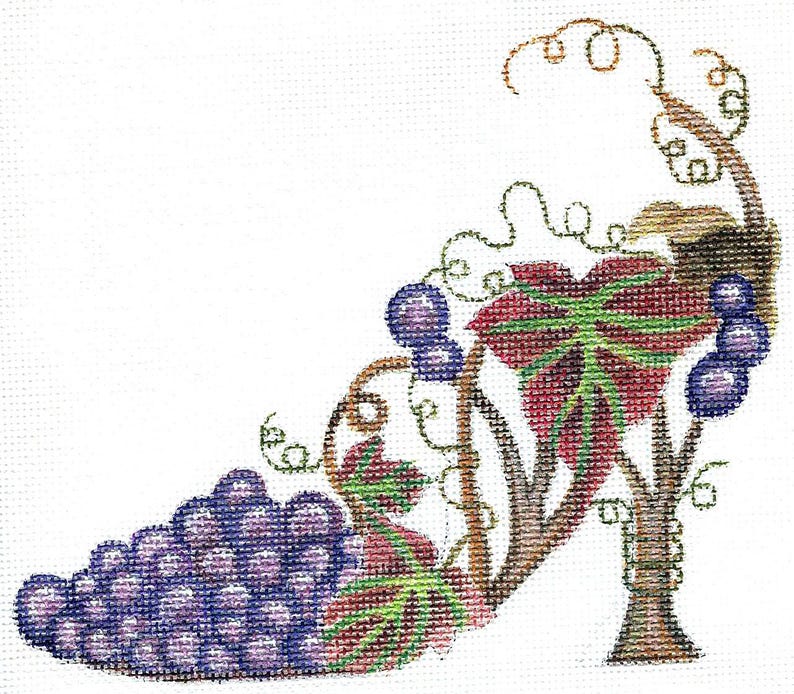 Needlepoint Canvas Hand Painted Grapevine Slipper 18ct. - Etsy