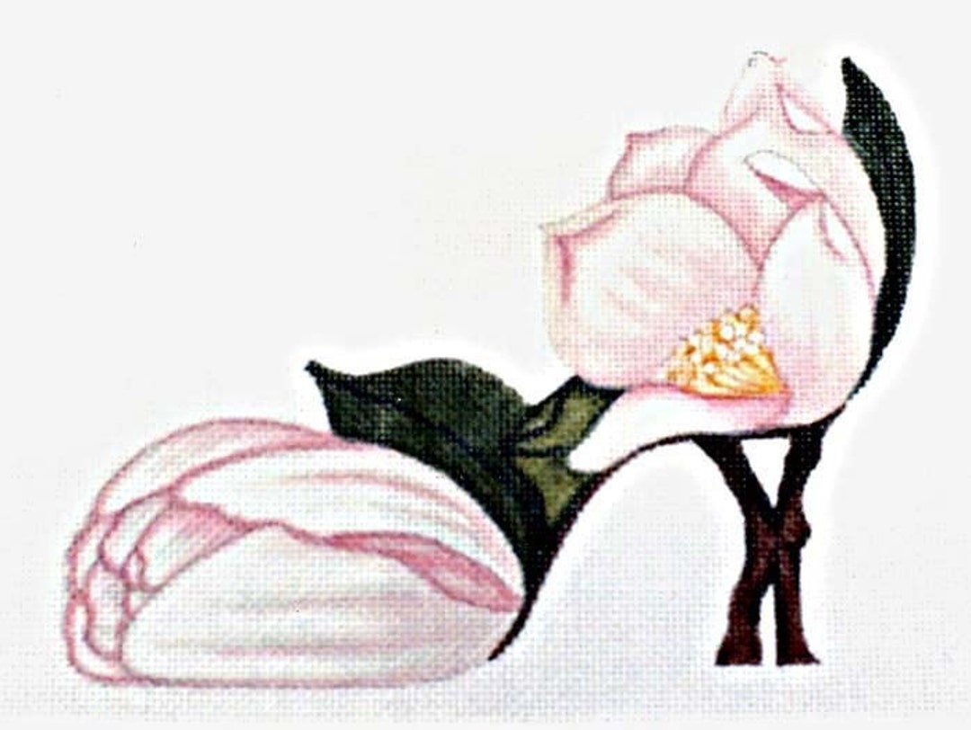 Needlepoint Canvas Handpainted Magnolia Slipper on 18ct. - Etsy