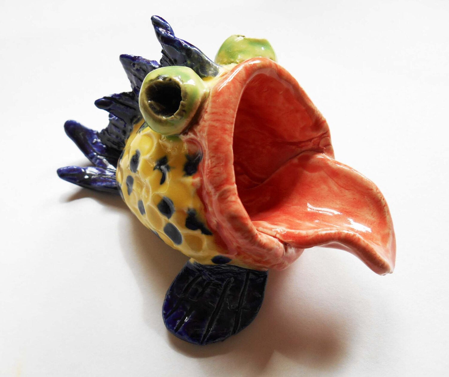 Hand Sculpted Yellow Orange and Dark Blue Ceramic Fun Fish - Etsy