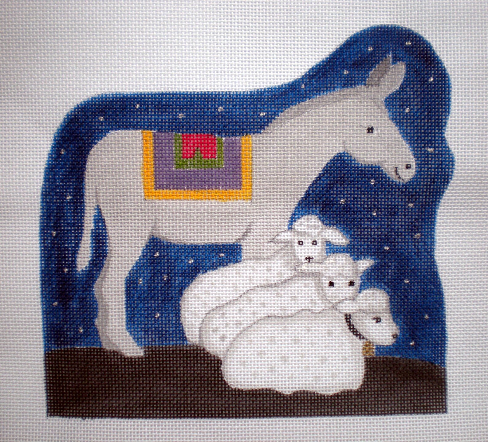 Needlepoint Canvas Handpainted Donkey and Sheep Nativity on 18ct. - Etsy