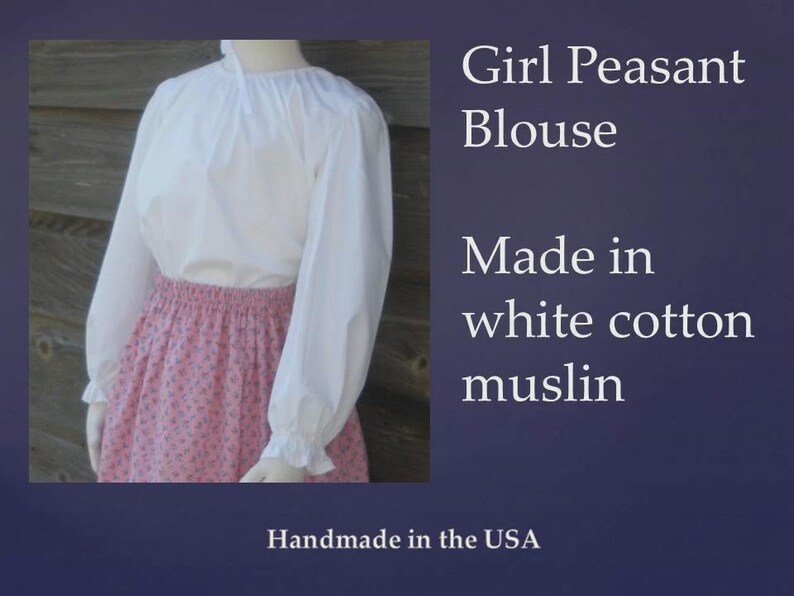 Girl Peasant Blouse for Pioneer Costume Little House on the Prairie ...