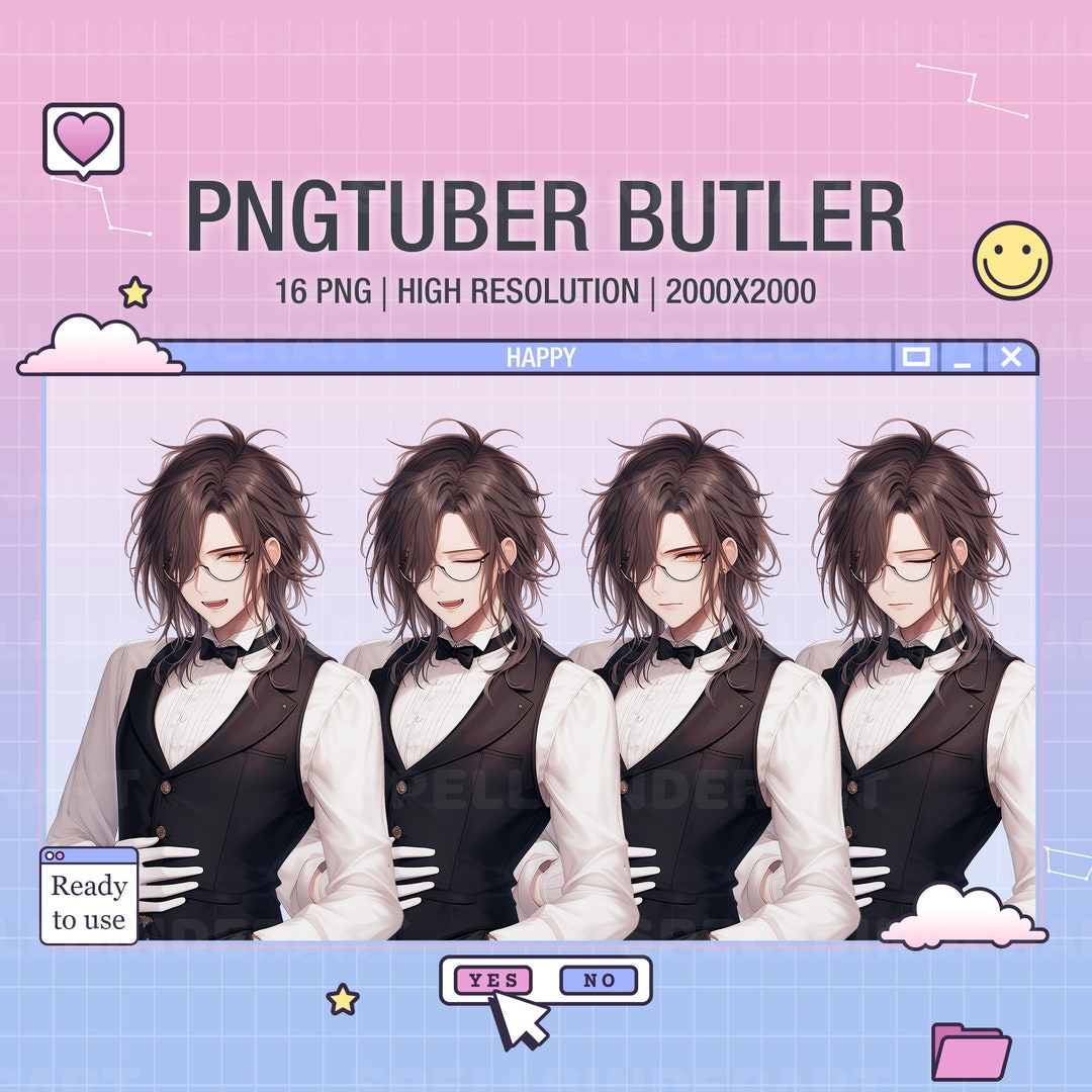 Butler Pngtuber 4 Expression | Pngtuber | Male Pngtuber | Ready to Use ...