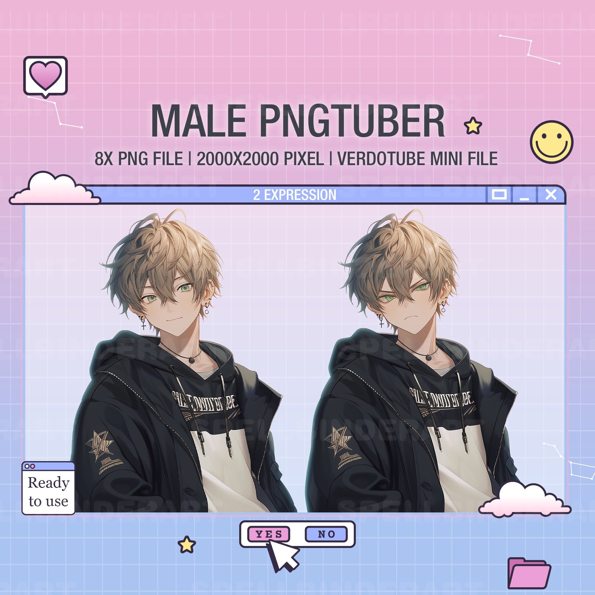 Pngtuber Male Model | Cute OBS Overlay Character | Blond Hair | Kawaii ...