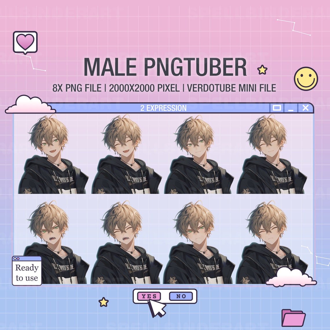 Pngtuber Male Model | Cute OBS Overlay Character | Blond Hair | Kawaii ...