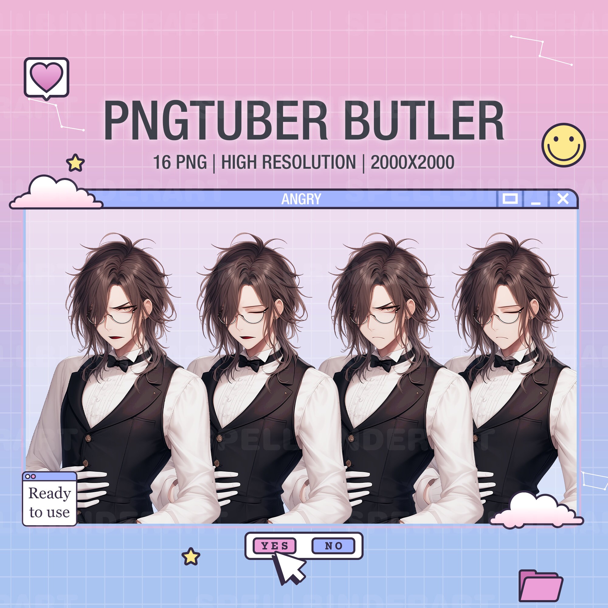Butler Pngtuber 4 Expression | Pngtuber | Male Pngtuber | Ready to Use ...