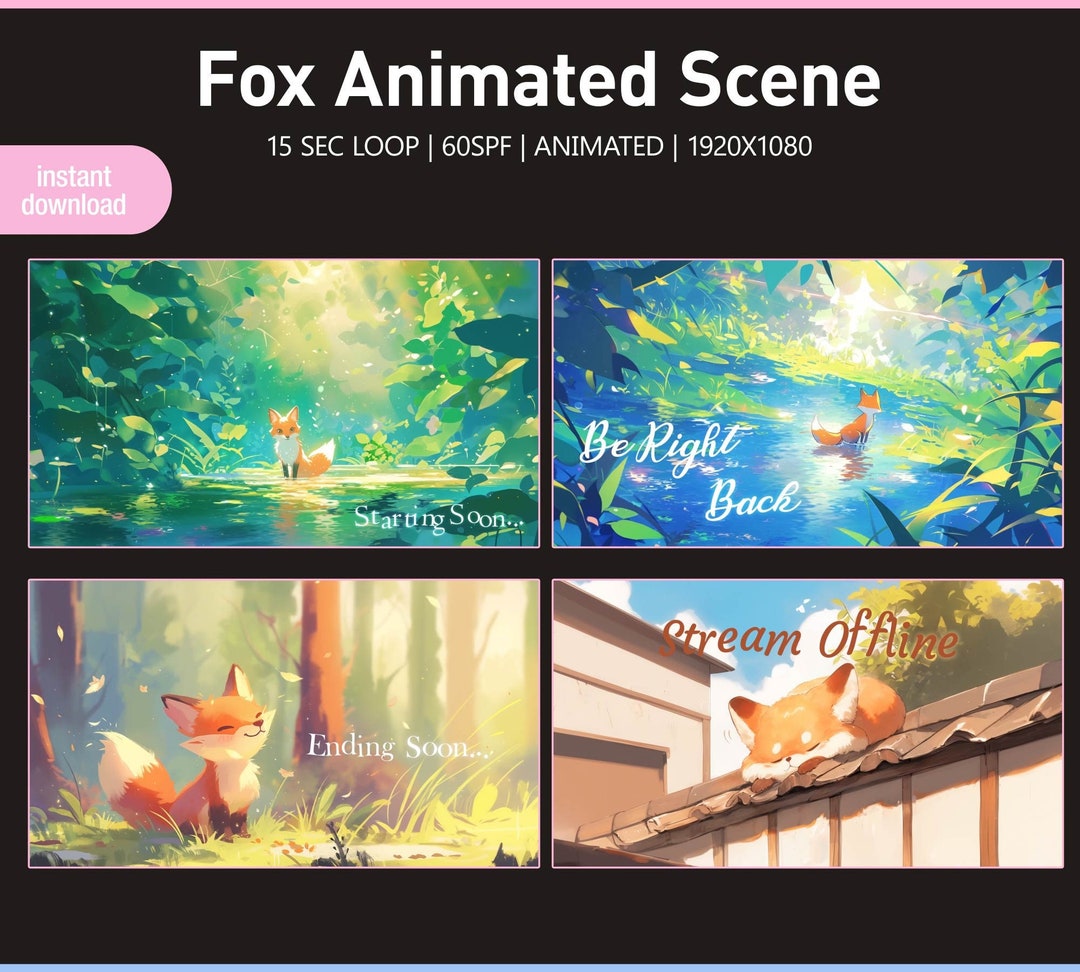 Animated Fox Vtuber Screens | Looped Stream Overlays (digital Download ...