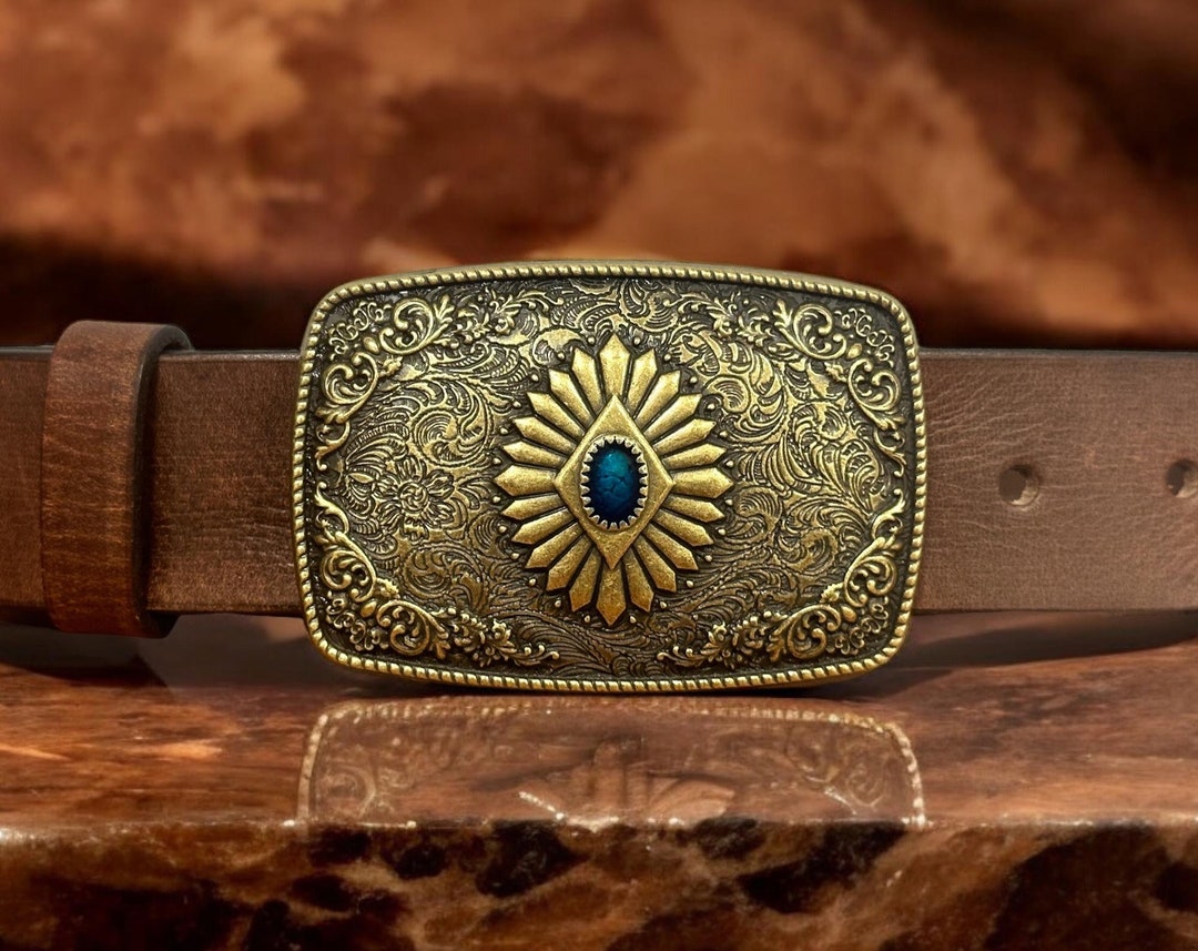 Western Belt Buckle Cowboy Buckle Groomsman Rodeo Floral Style Belt ...
