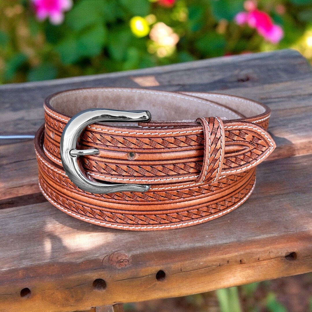 Western Leather Belt Men's, Handmade Tooled Engraved Belt With ...