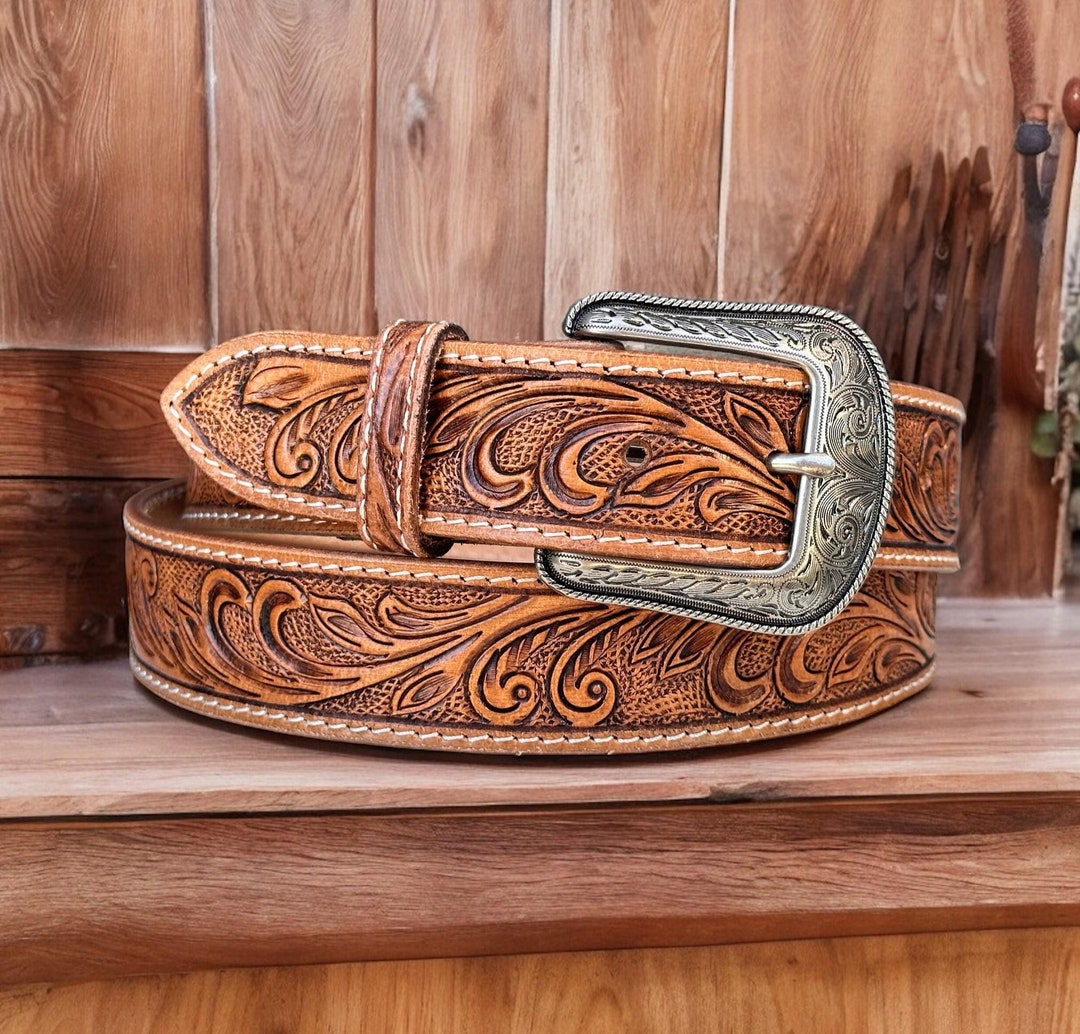 Genuine Leather Western Leather Belt for Women, Cowgirl Cowboy Floral ...