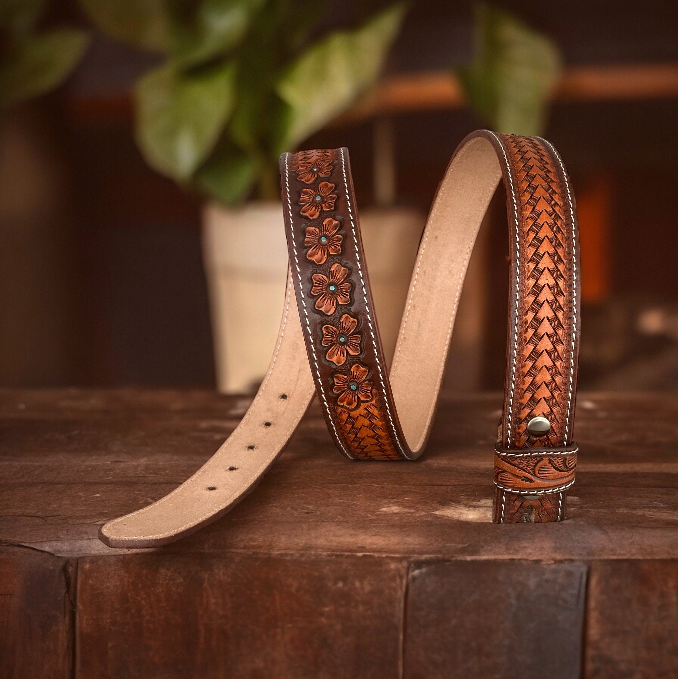 Western Floral Leather Belt Strap for Men Women, Personalized Cowboy ...