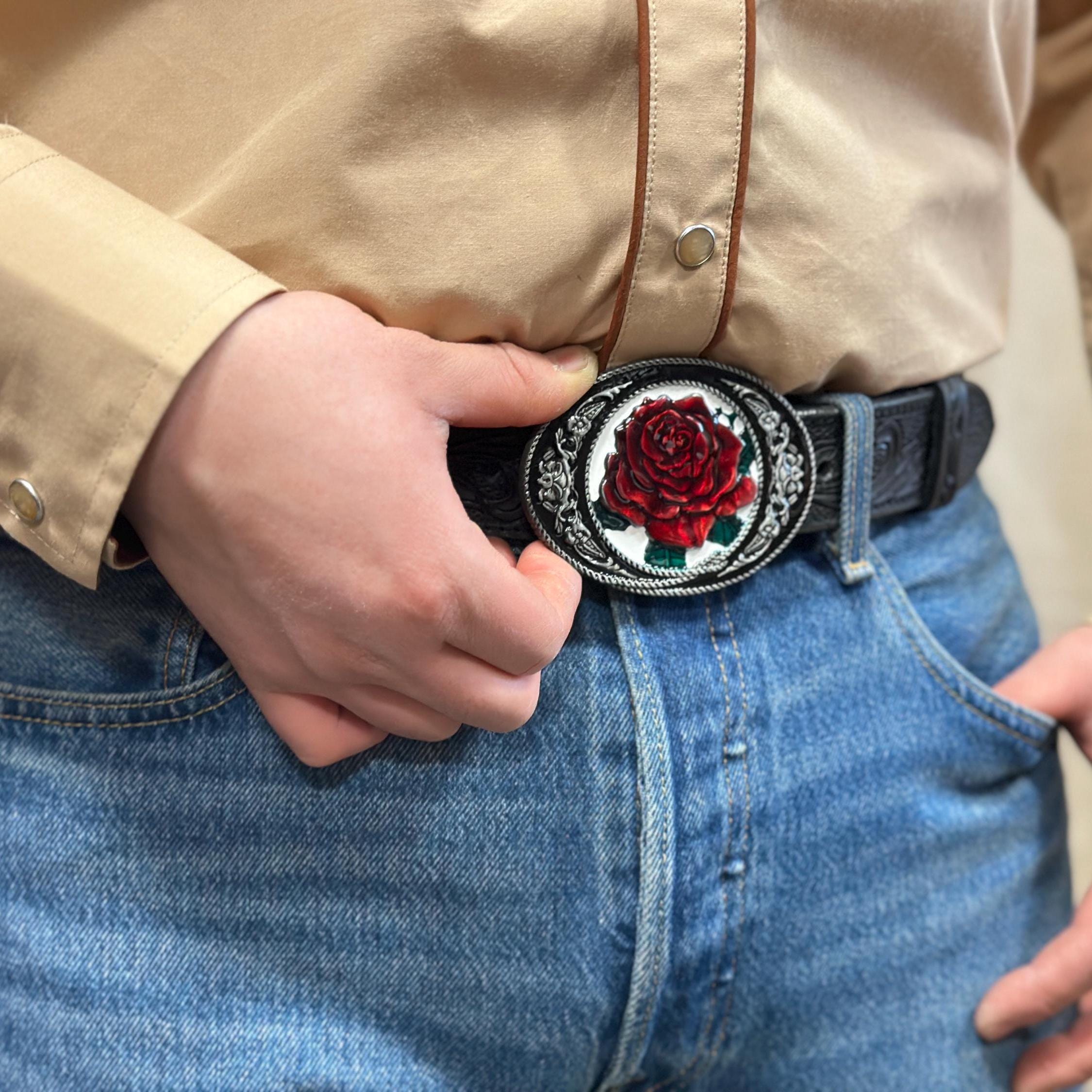 Floral Western Belt Buckle for Men Women, Cowboy Cowgirl Rodeo ...