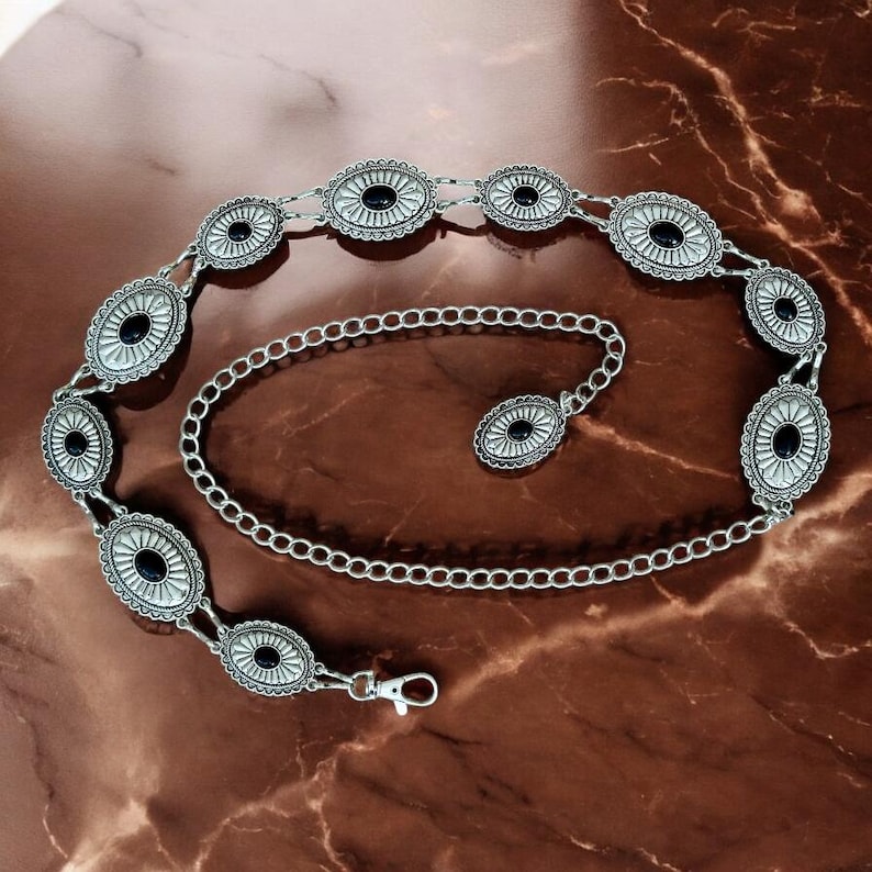 Western Concho Chain Belt for Women – Silver Boho Turquoise Oval ...
