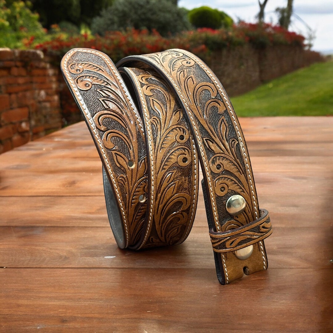Western Floral Leather Belt Strap for Men Women, Personalized Cowboy ...