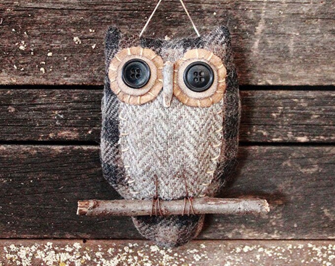 Primitive Owl Folk Art Ornie, Christmas Owl Ornament, Primitive Home ...