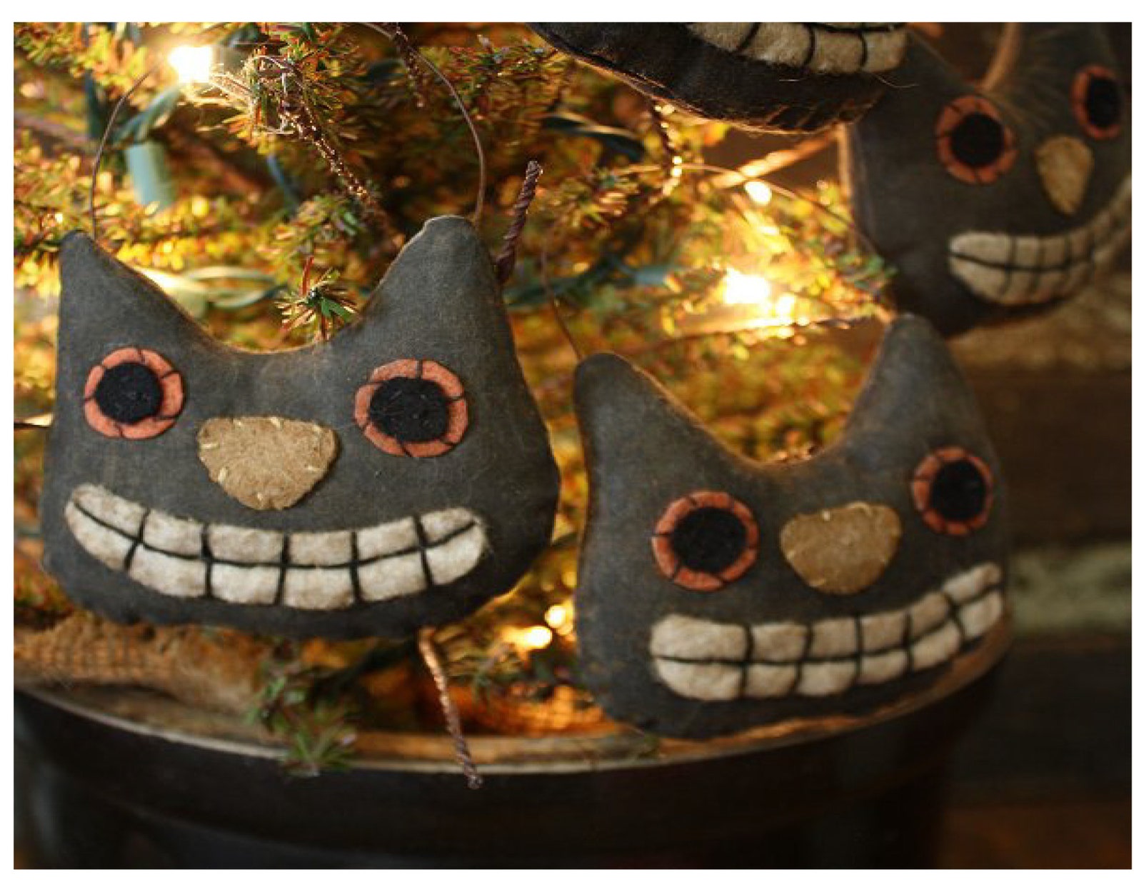 PATTERN Primitive Folk Art Halloween Cat Head Ornies PATTERN - Etsy