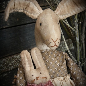 PATTERN Primitive Easter Folk Art Mama Bunny Rabbit and Baby Doll E ...