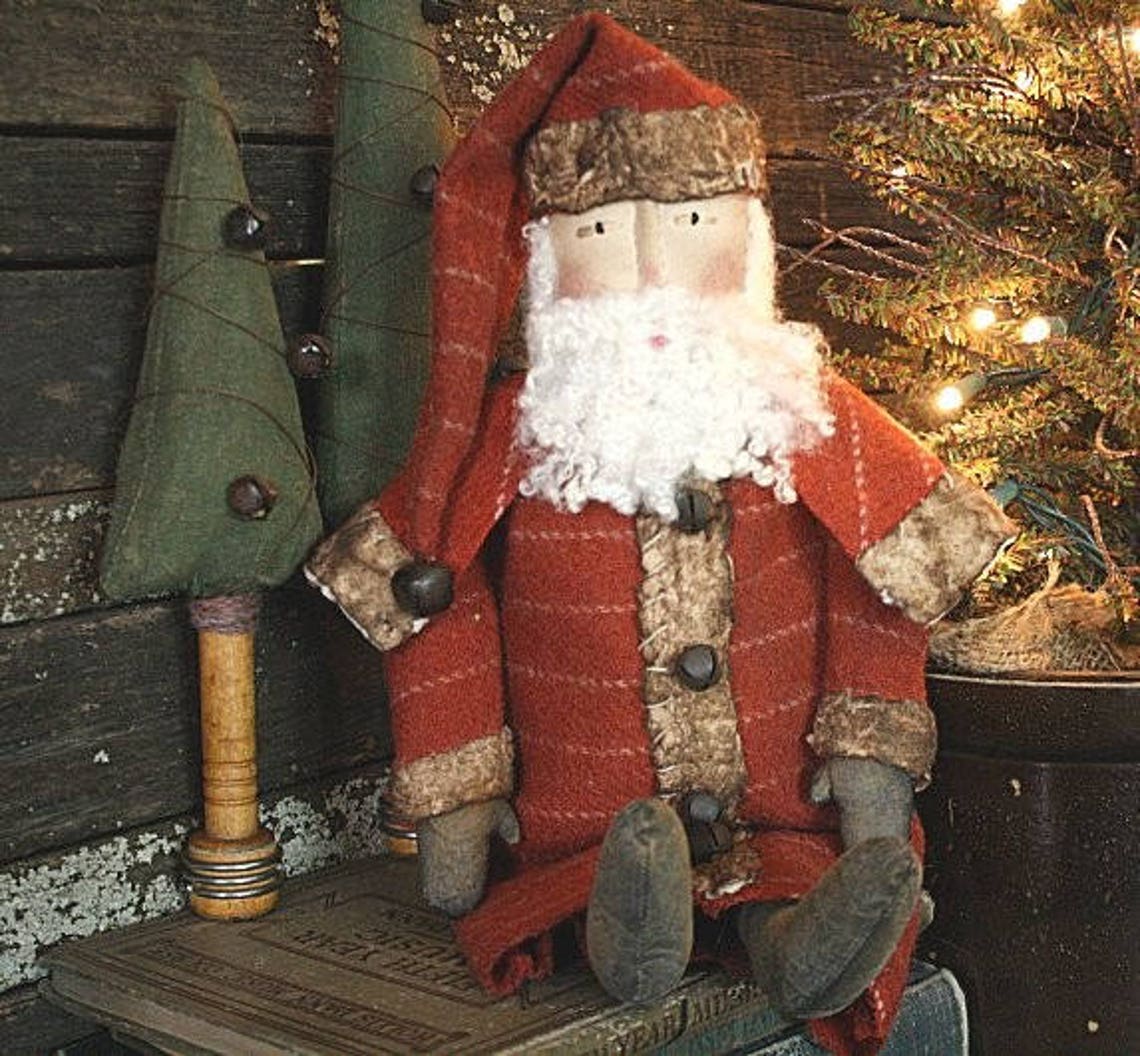 PATTERN Primitive Christmas Folk Art Santa Doll Digital PDF - Etsy