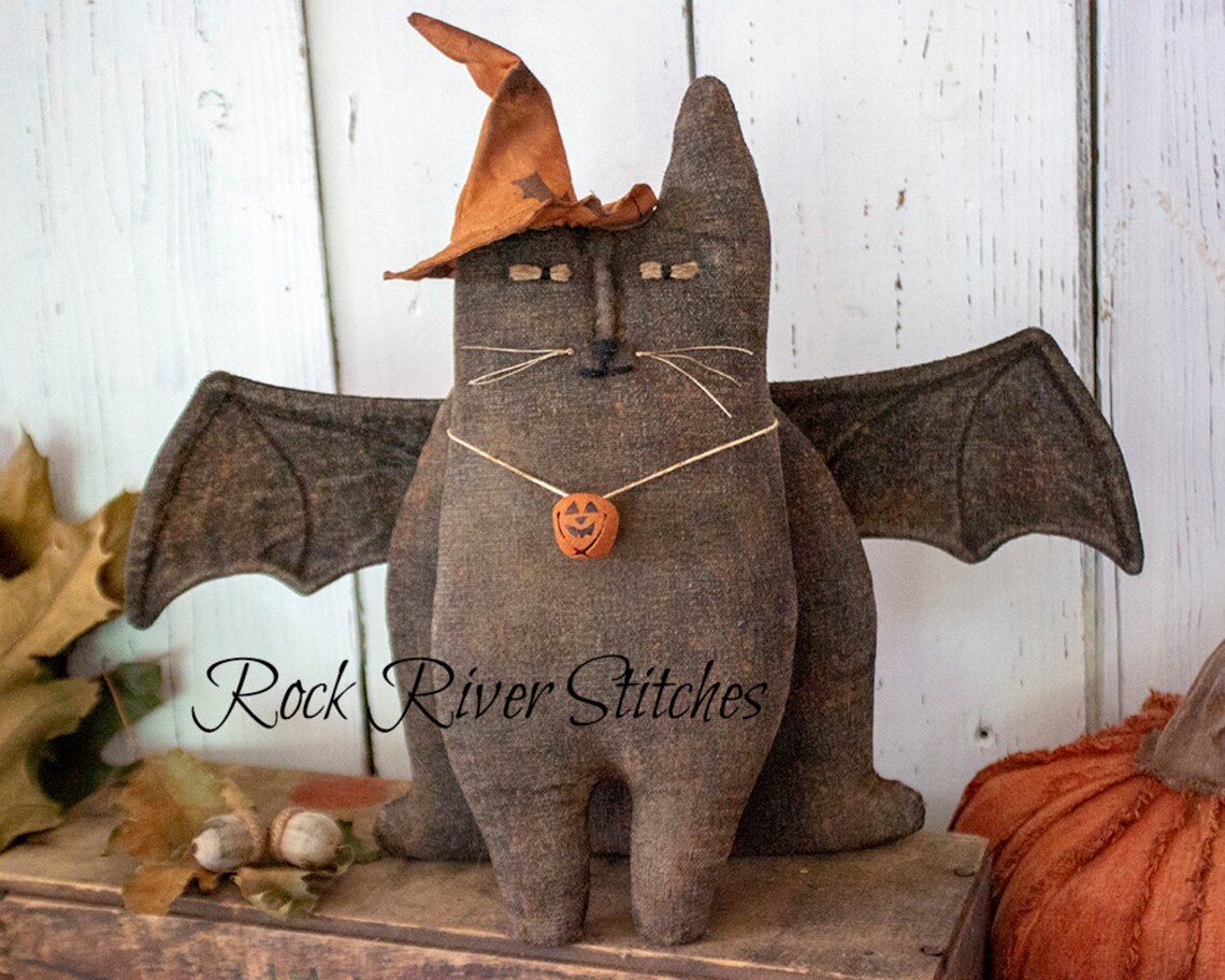 PATTERN Primitive Halloween Bat Cat Doll Pattern, Halloween Pattern ...
