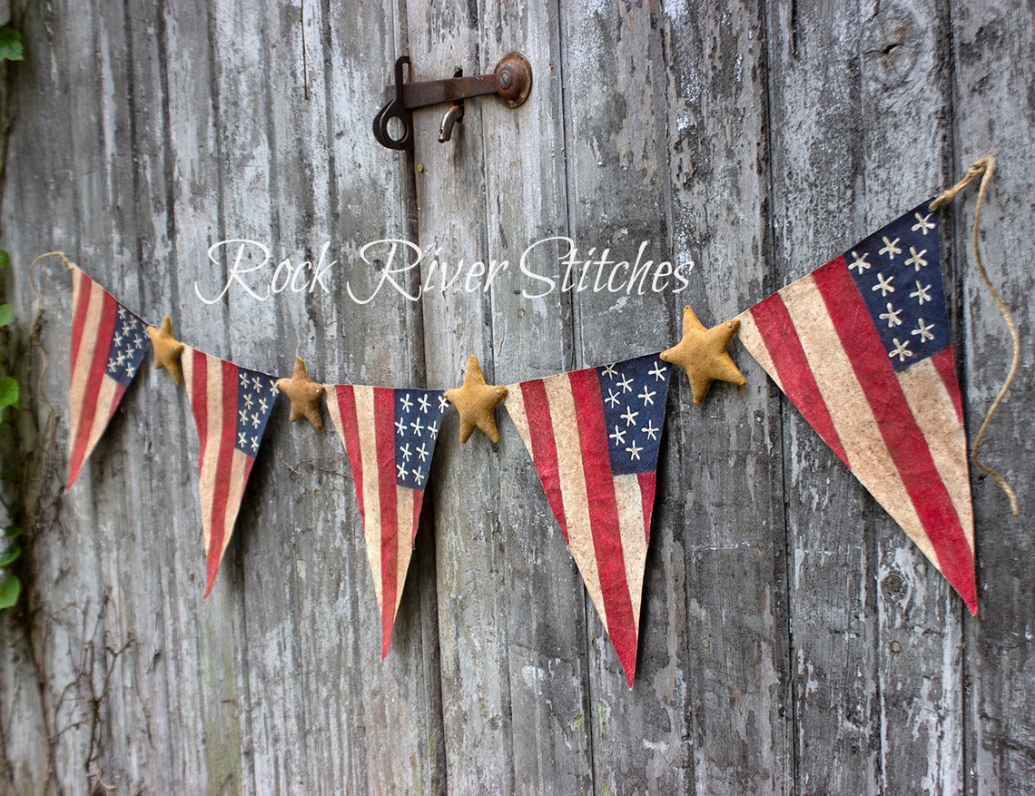 PDF Pattern Primitive Americana Flag Pennant Banner Sewing - Etsy