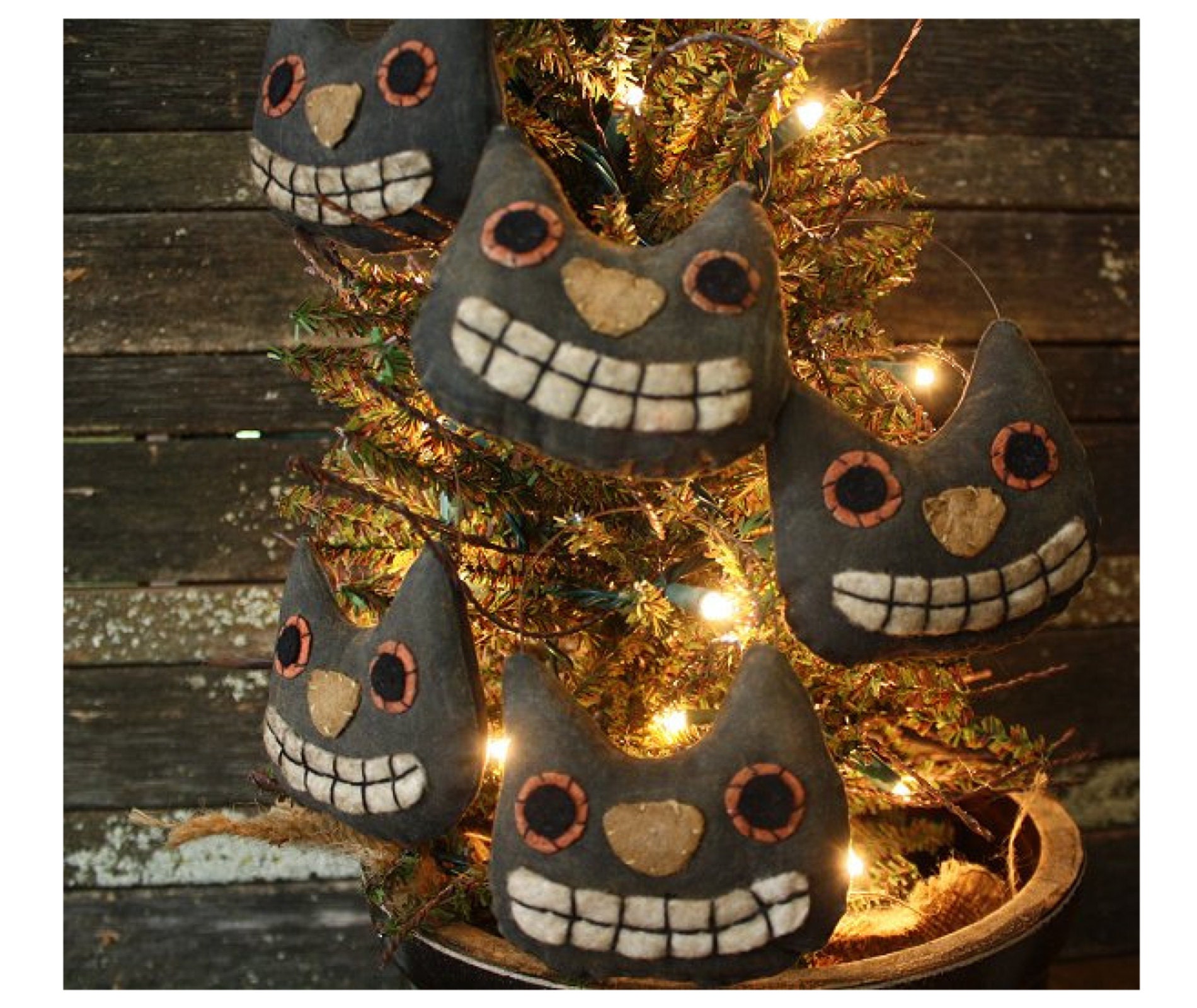 PATTERN Primitive Folk Art Halloween Cat Head Ornies PATTERN - Etsy