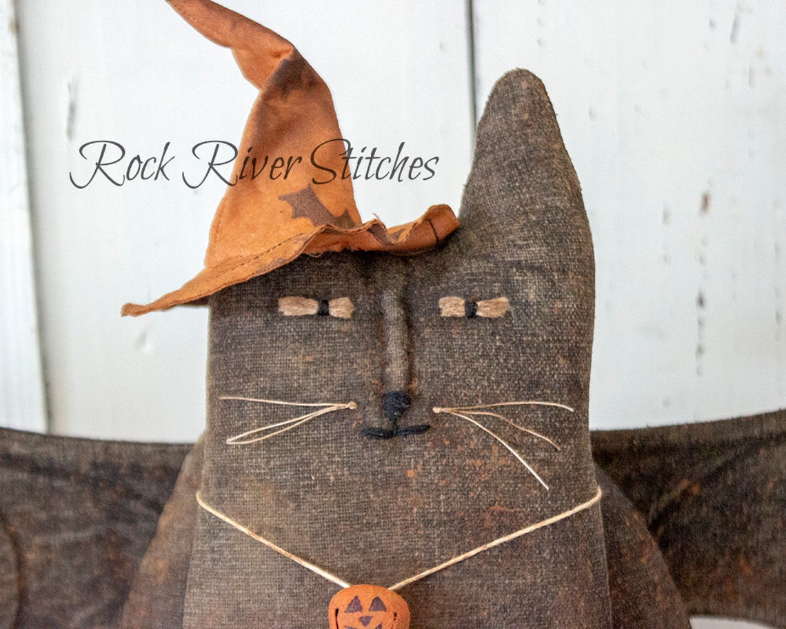 PATTERN Primitive Halloween Bat Cat Doll Pattern, Halloween Pattern ...