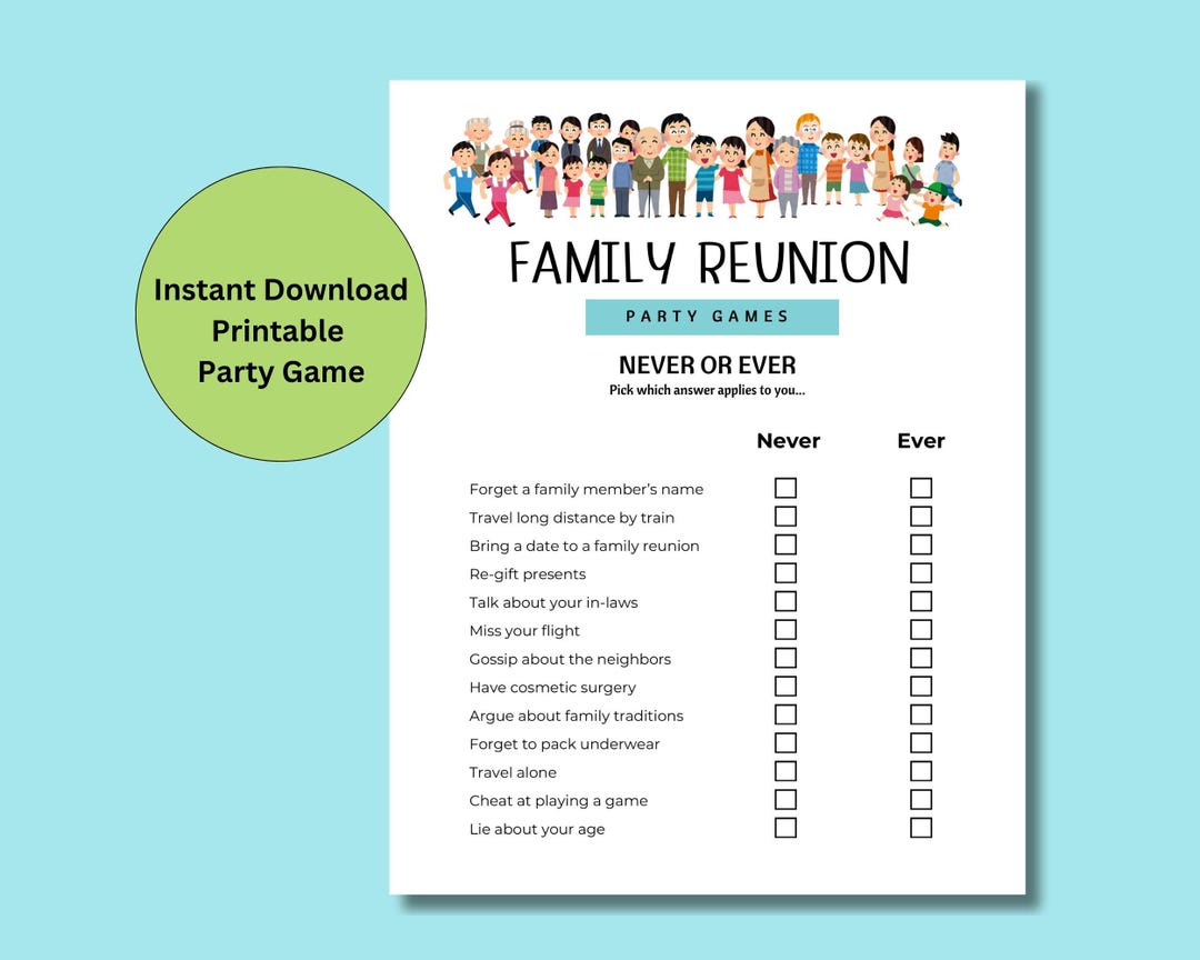 Never or Ever, Family Reunion Games, Reunion Activities, Ice Breaker ...