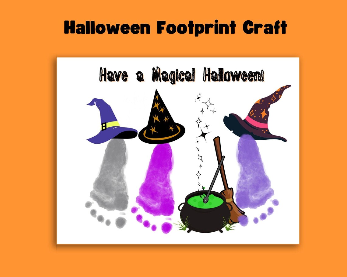 Printable Halloween Footprint Art, Halloween Footprint Craft, Halloween ...