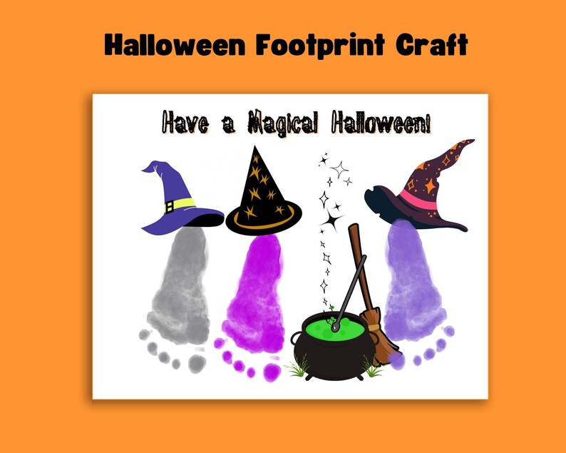 Printable Halloween Footprint Art, Halloween Footprint Craft, Halloween ...