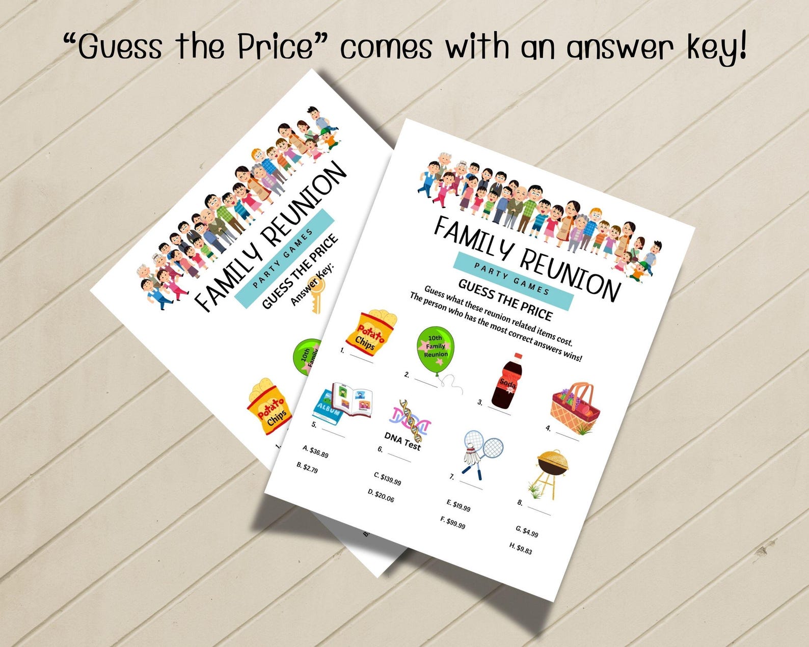 Guess the Price, Family Reunion Games, Printable Game, Reunion ...