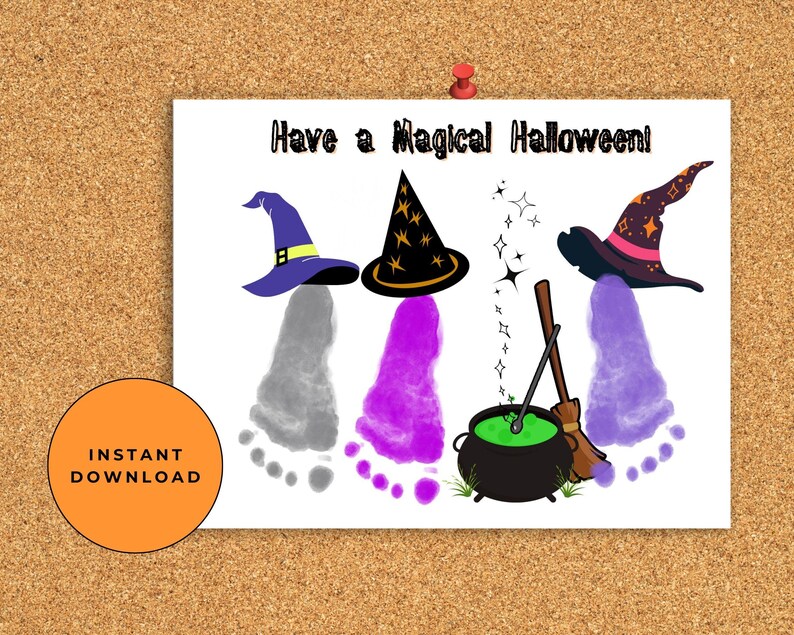 Printable Halloween Footprint Art, Halloween Footprint Craft, Halloween ...