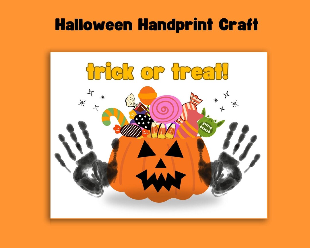 Halloween Handprint Craft Printable, Halloween Handprint Art, Halloween ...