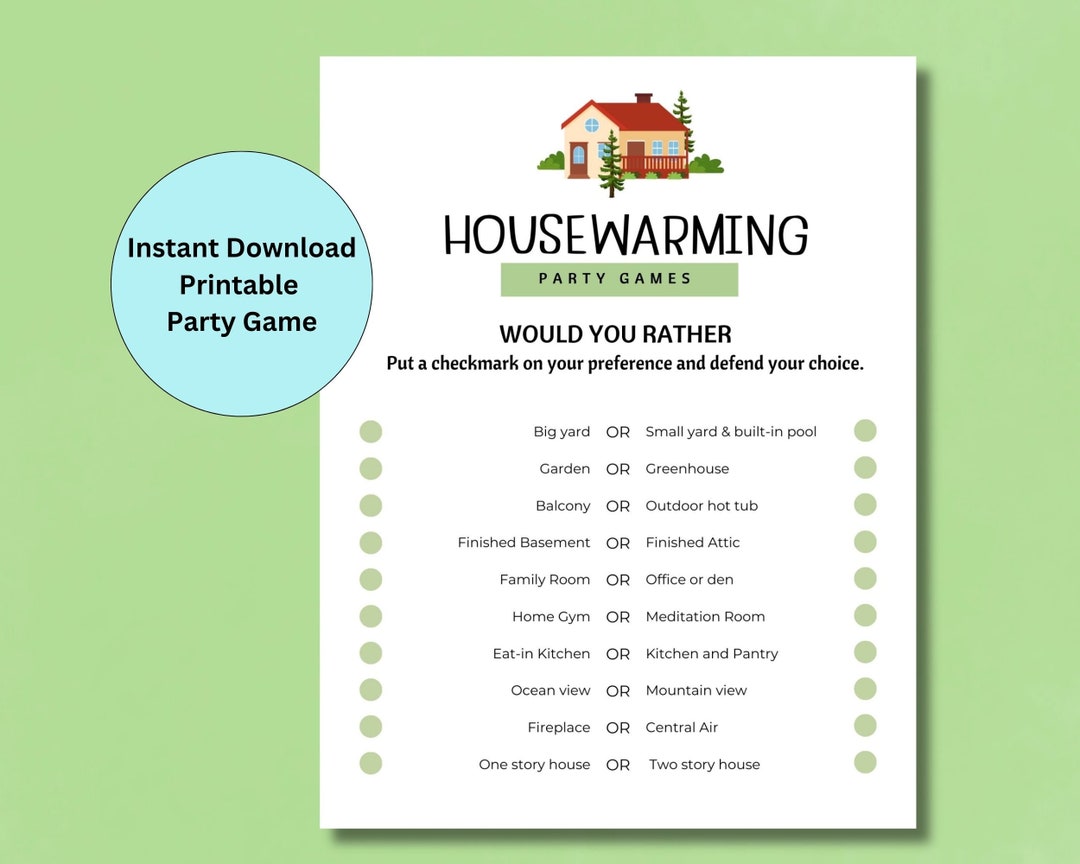 Would You Rather, Housewarming Party Games, Printable Game ...