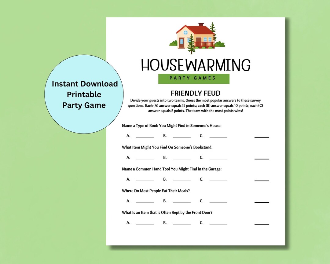 Friendly Feud, Housewarming Party Games, Printable Game, Housewarming ...