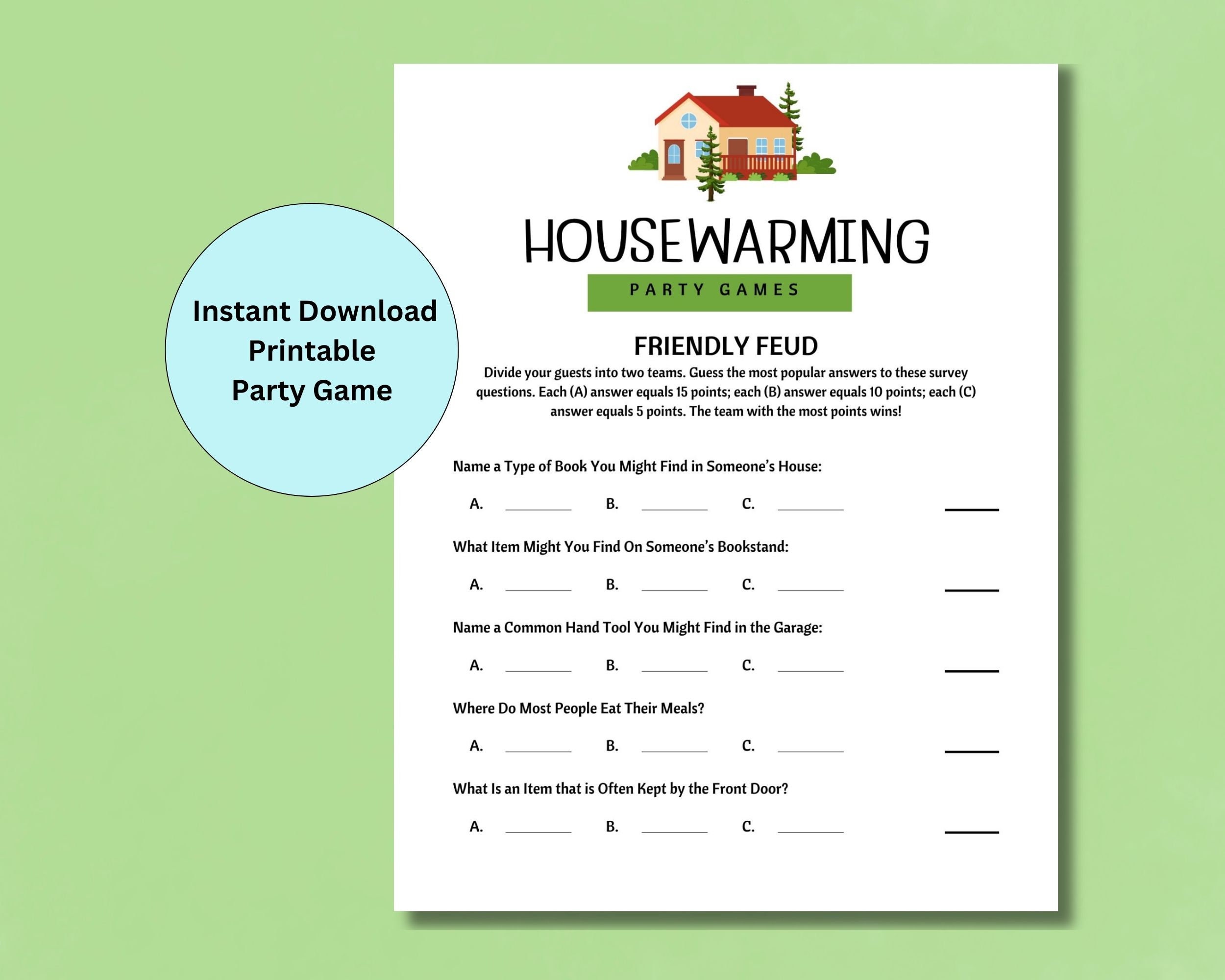 Friendly Feud, Housewarming Party Games, Printable Game, Housewarming ...