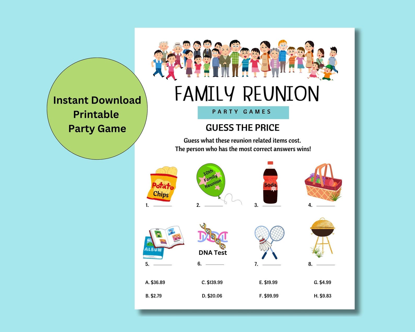 Guess the Price, Family Reunion Games, Printable Game, Reunion ...