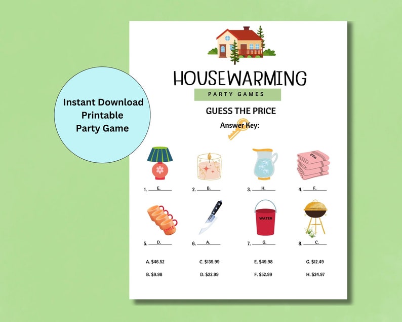 Guess the Price, Housewarming Party Games, Printable Game, Housewarming ...