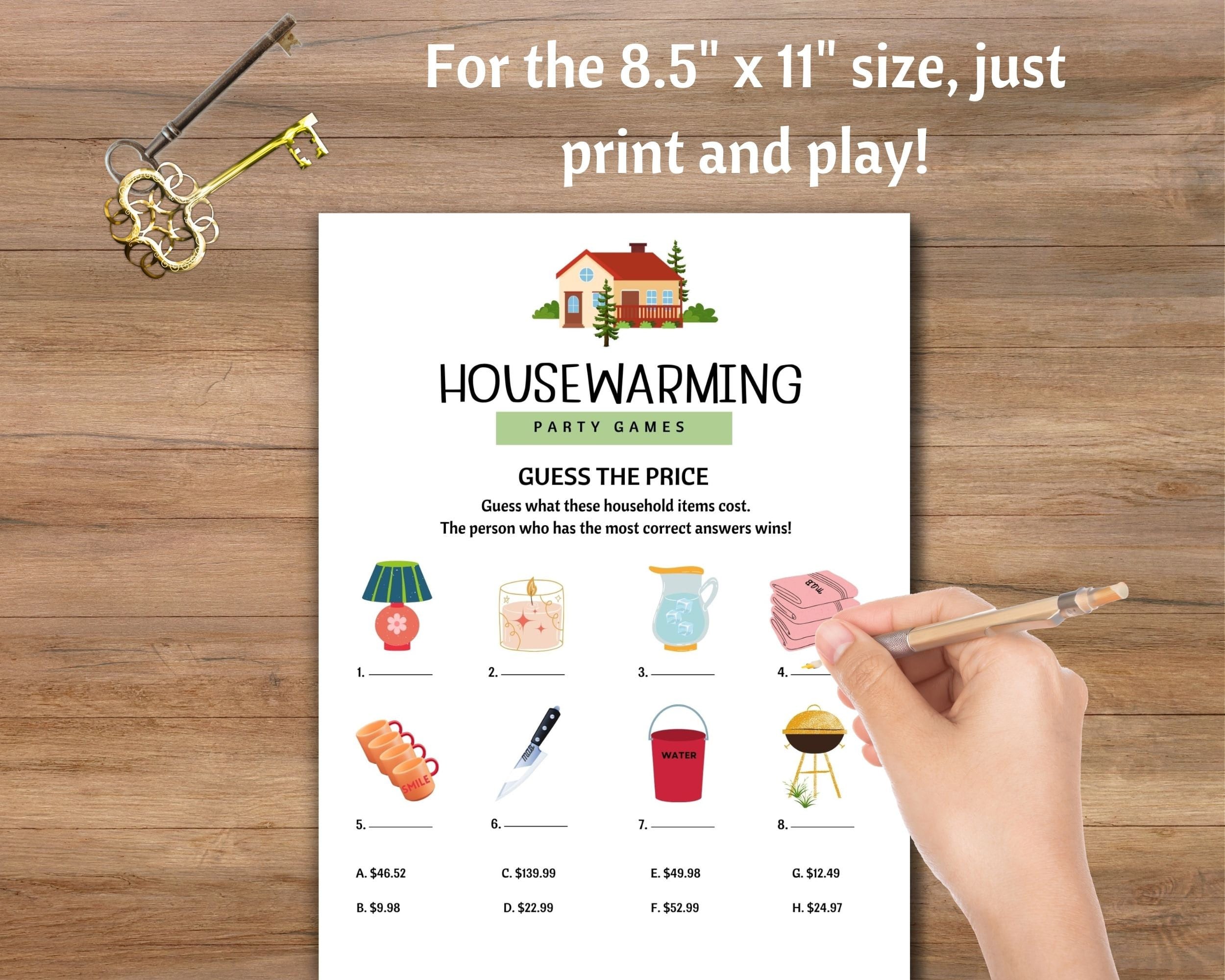 Guess the Price, Housewarming Party Games, Printable Game, Housewarming ...