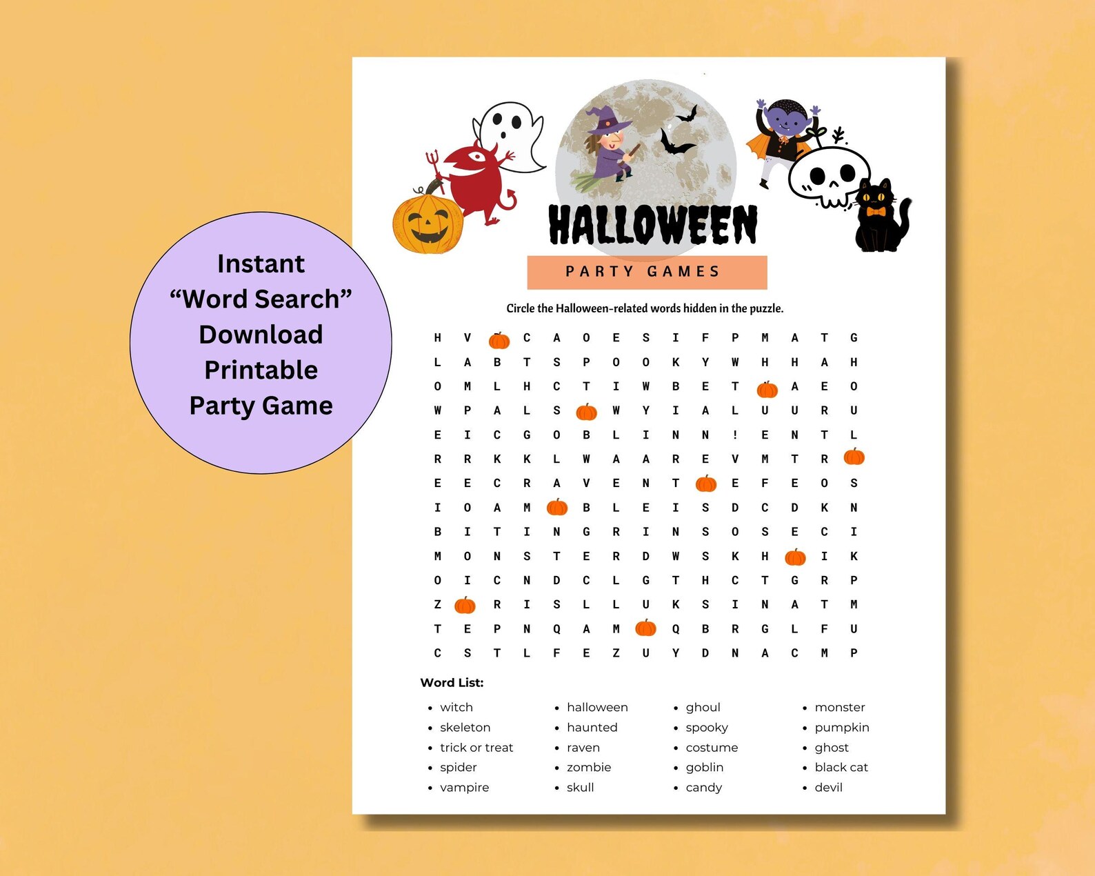 Halloween Word Search, Halloween Party Game, Halloween Games for Adults ...