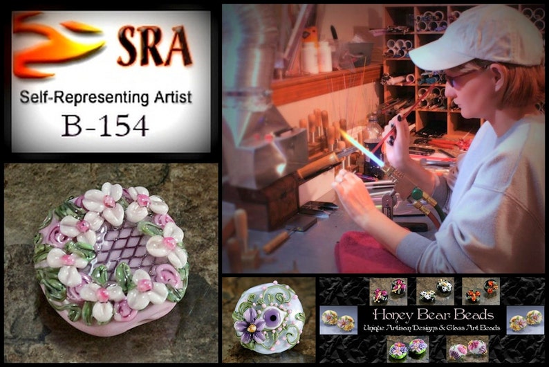 Lampwork Glass Floral Focal Chaos Garden White Teal Orange Pink Pendant ...