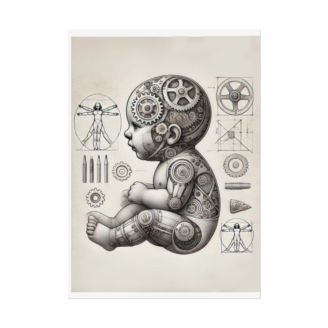 Mechanical Baby Art Print Leonardo Da Vinci Inspired Poster Steampunk ...