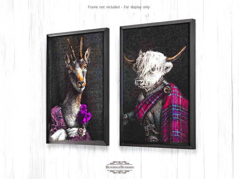 Gazelle & Highland Cow Wall Art Gift, Animal Lover Present, Couple's ...