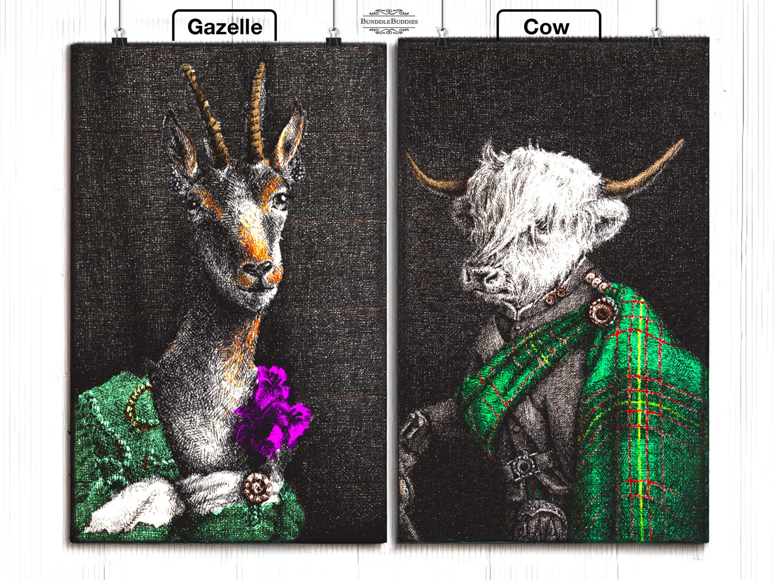 Gazelle & Highland Cow Wall Art Gift, Animal Lover Present, Couple's ...
