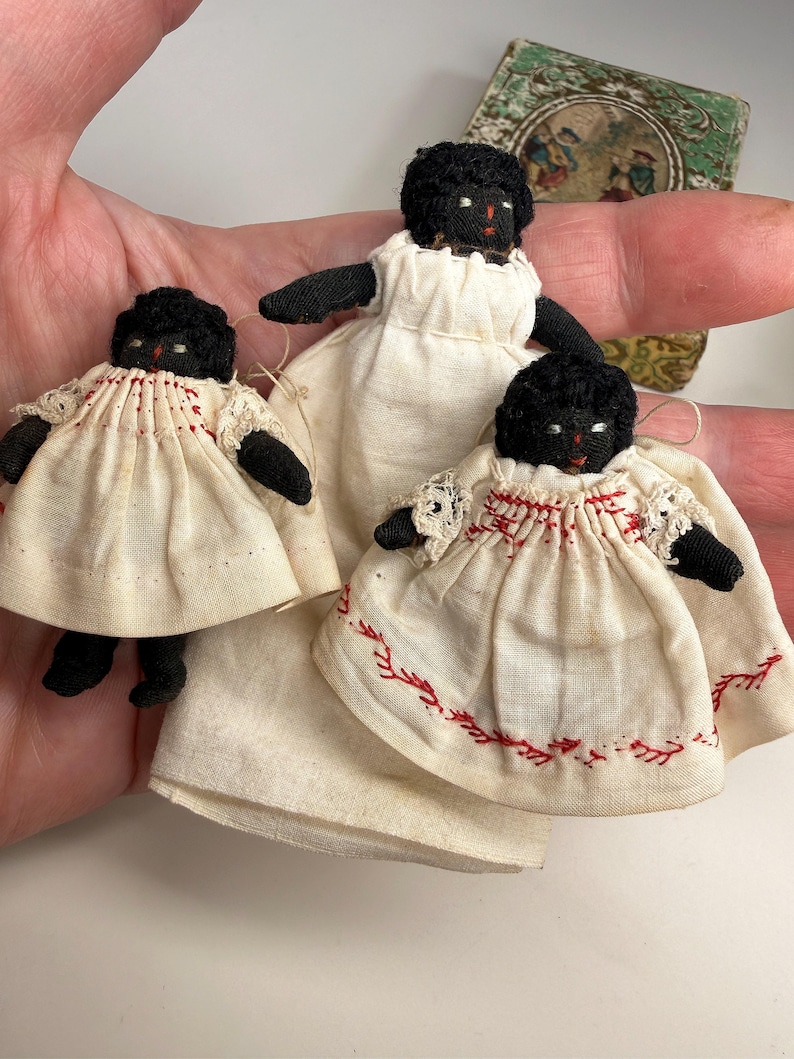 3 Tiny Well Dressed Antique Black Cloth Dolls / Dollhouse Dolls in ...