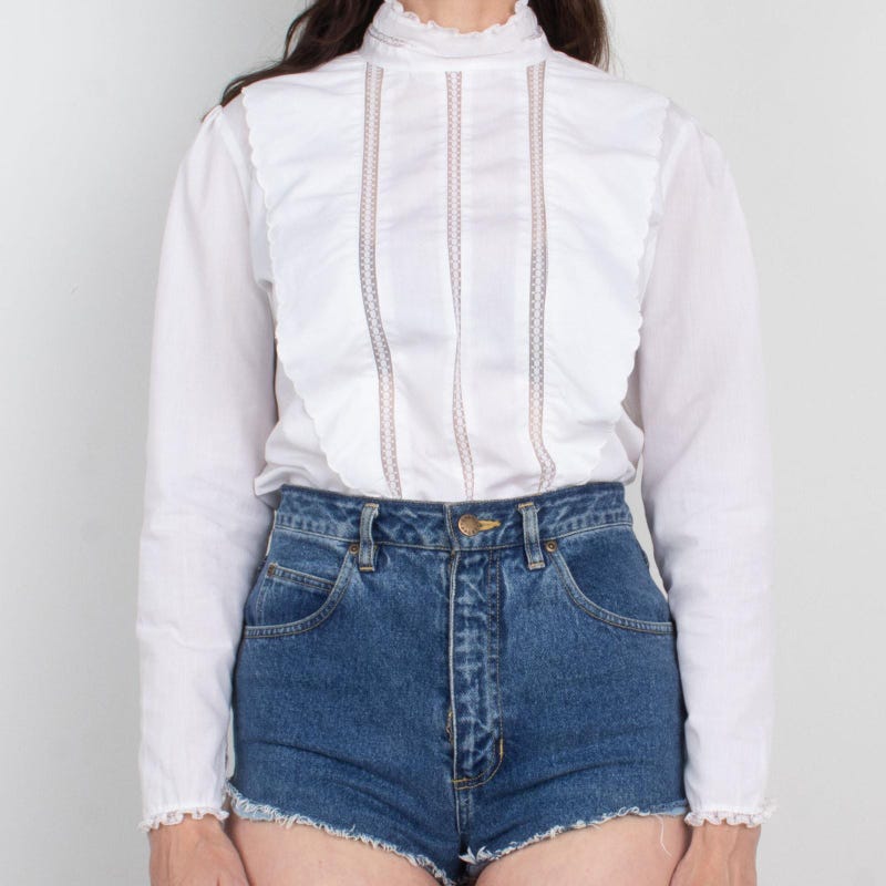 White Cotton Back Button Blouse - Etsy