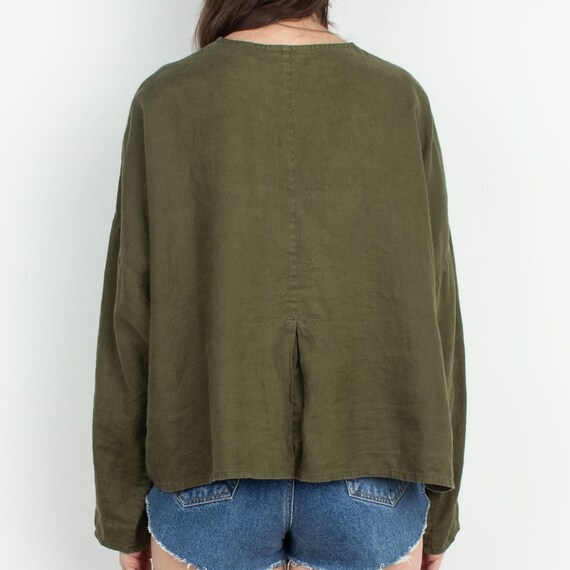 100% Linen Oversize Semi Crop Button Down Shirt - Gem