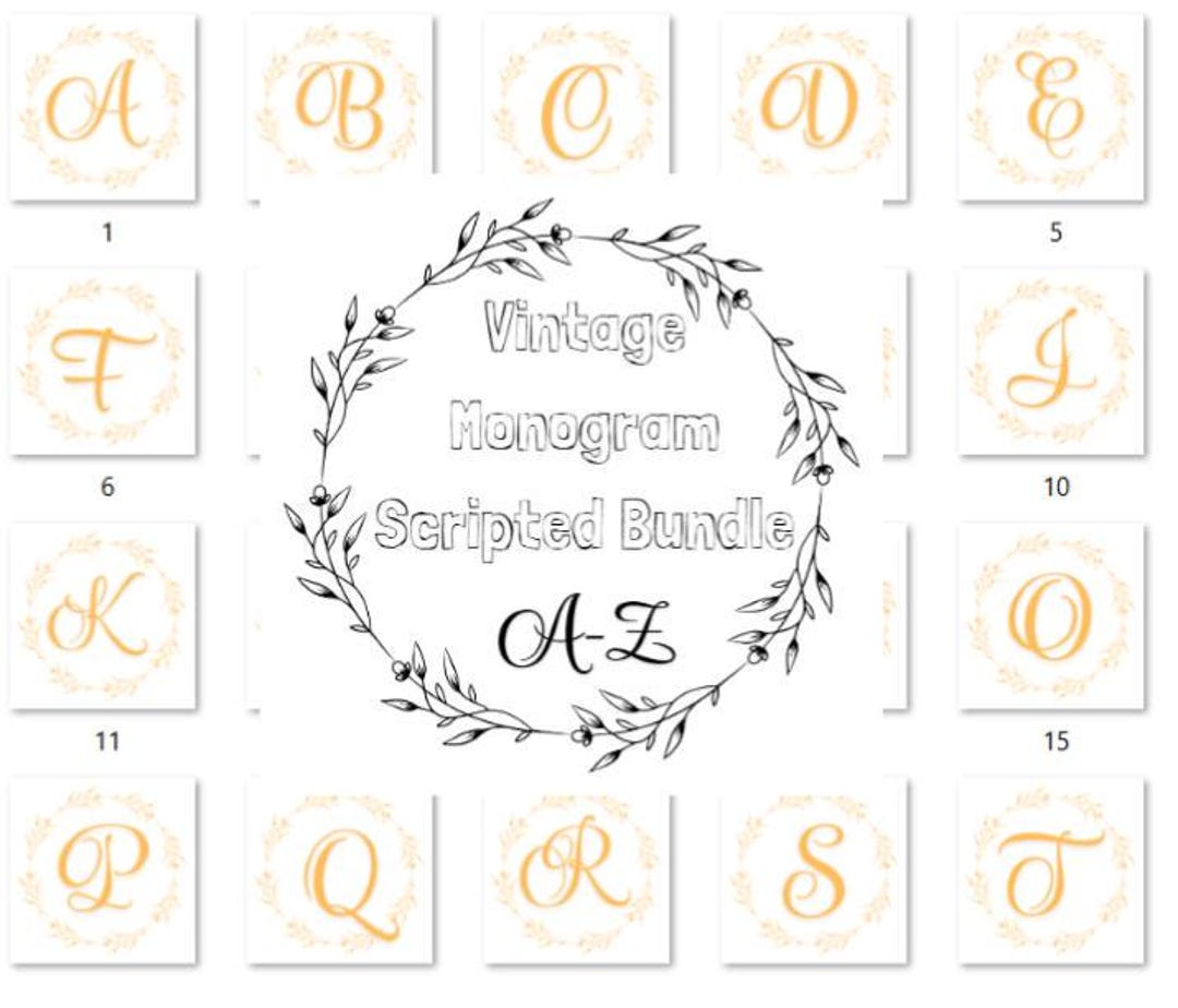 Vintage Monogram Scripted Alphabet, Letters A-Z, Gold Monogram, Gold ...