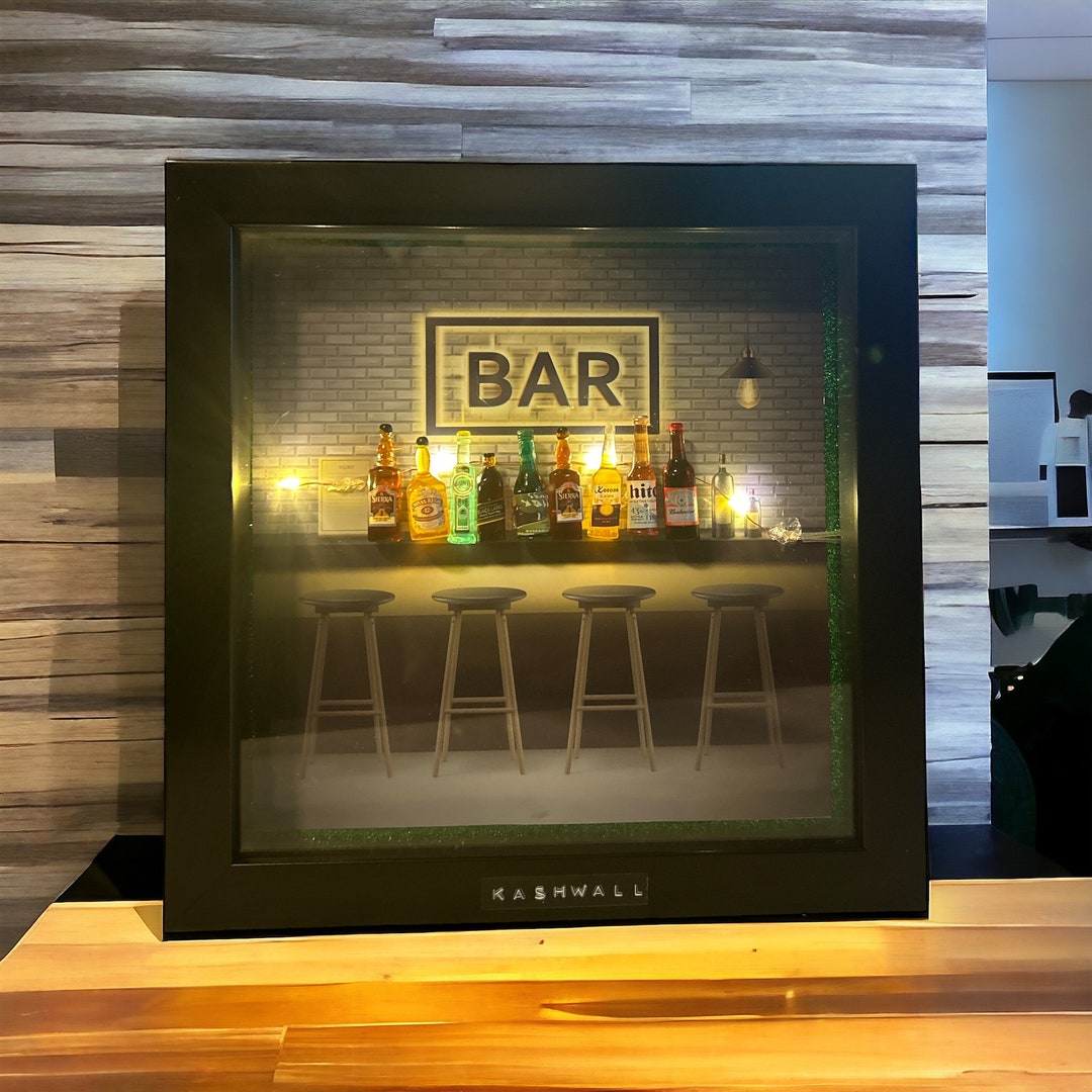 Bar Shadow Box With 3D Mini Bottles and LED Lights - Etsy
