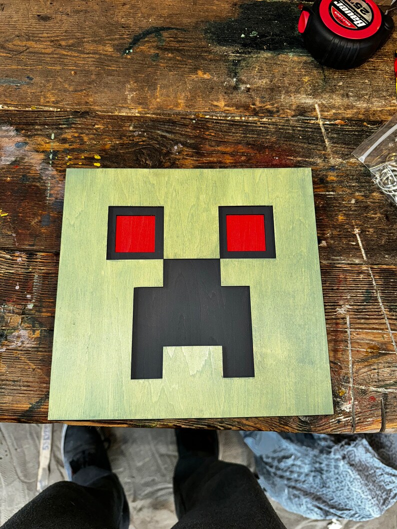 3D Layered Minecraft Creeper Face Art Laser-cut Wood, Hand-stained ...